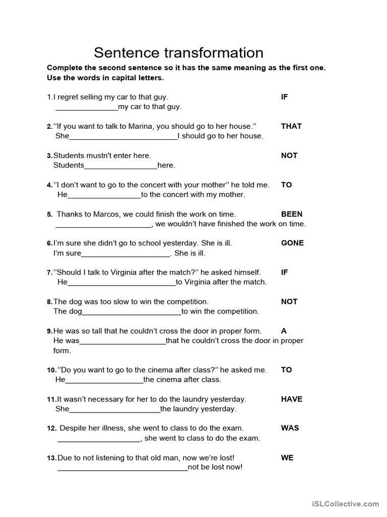 Sentence transformation B2 | PDF