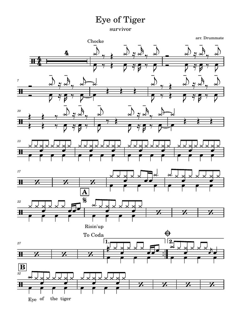 Eye of the Tiger Drum Sheet Music | PDF