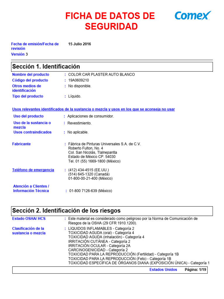 Plaster Automotivo Comex: Seguridad y Usos | PDF | Ventilación ...