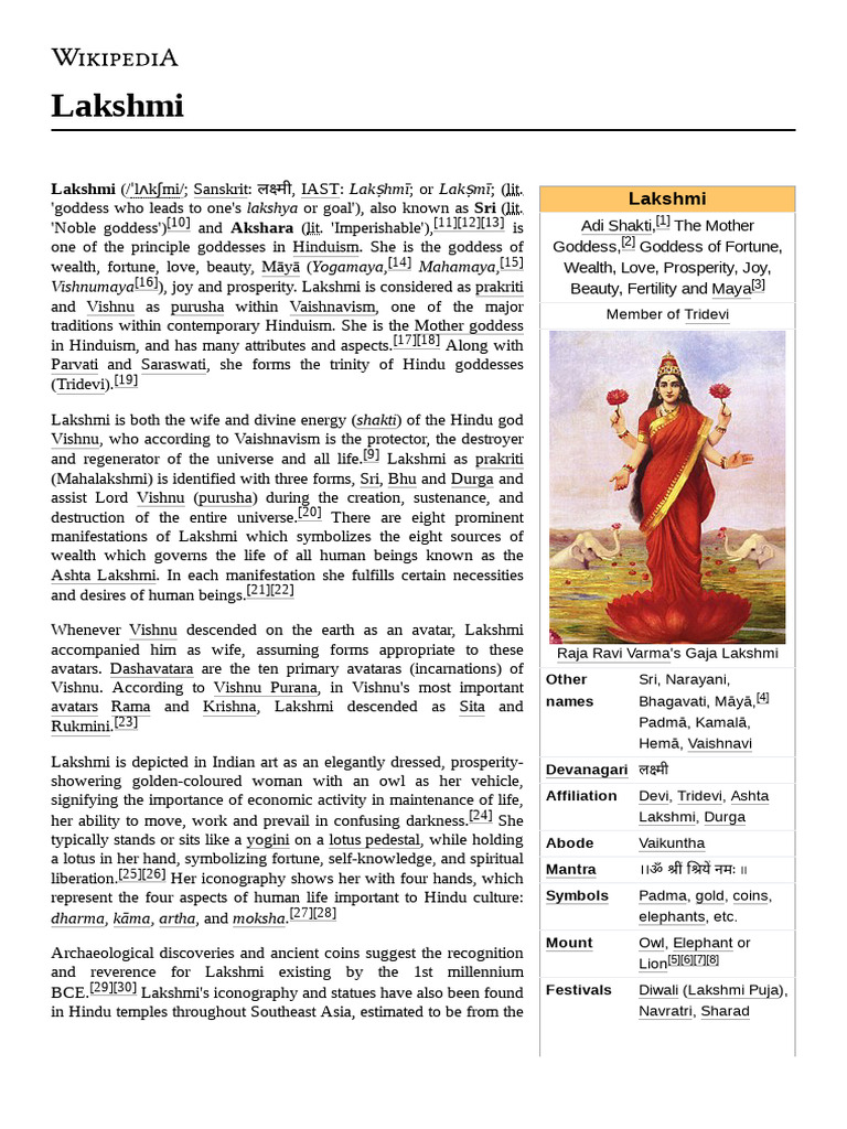 Lakshmi | PDF | Devi | Vishnu