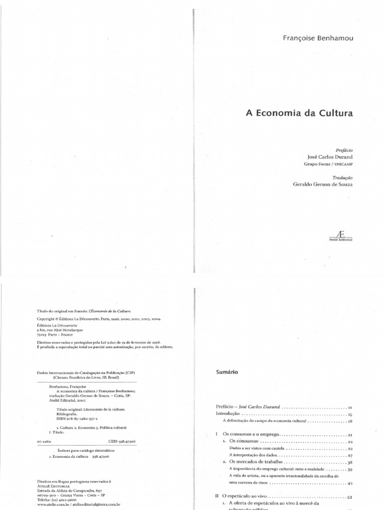 Aula 06 - Benhamou - A Economia Da Cultura | PDF