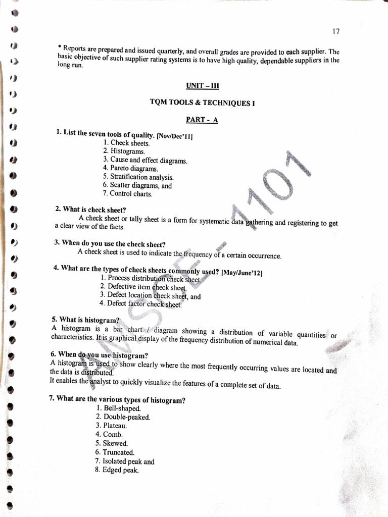 Unit 3 TQM Qus &ans | PDF | Six Sigma | Statistics Unit 3 TQM Qus &ans | PDF | Six Sigma | Statistics