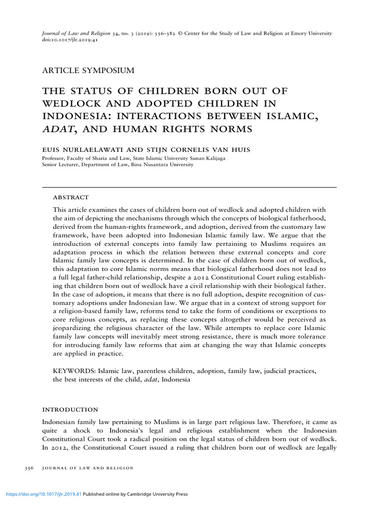 The Status of Children Born Out of Wedlock and Adopted Children in ...