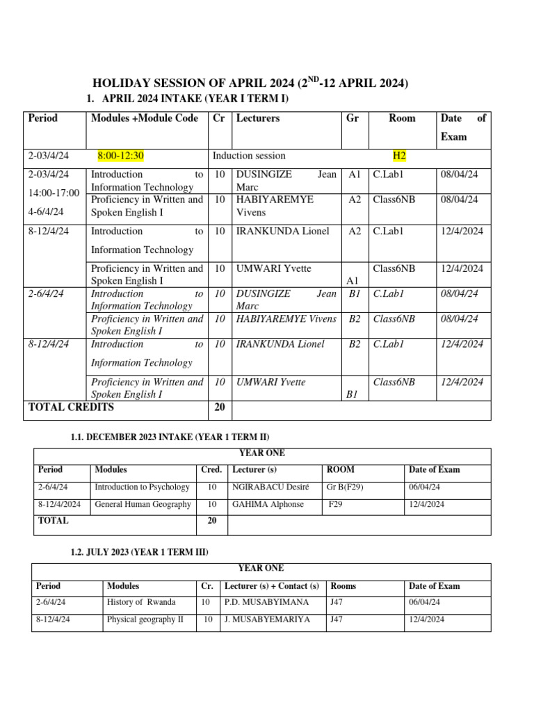 Term II Geo-Hist. Teaching Time Table - April 2024 Holiday Session | Download Free PDF ...