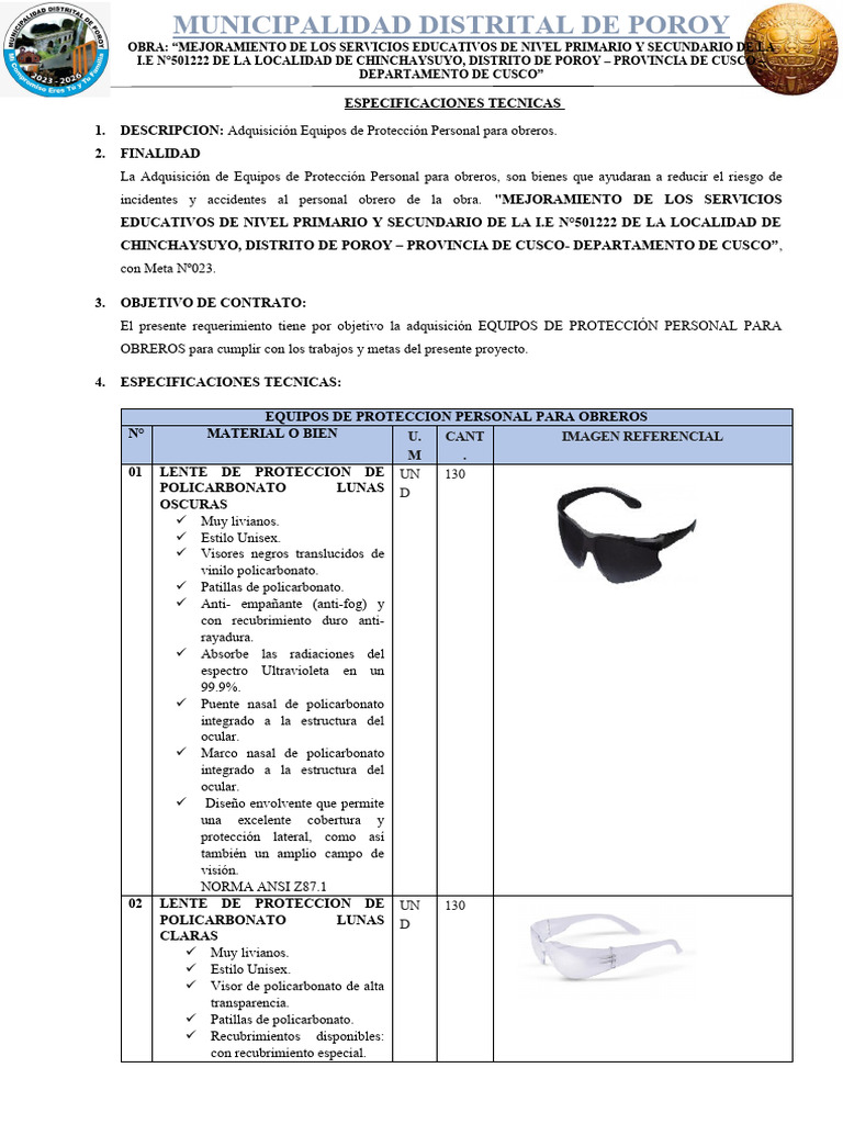 Ee - TT de Epps de Personal Obrero Meta 23 | PDF | Casco | Guante