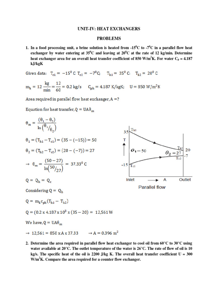 Solved Problems - Heat Exchangers UNIT-4 | PDF | Heat Exchanger | Heat Transfer