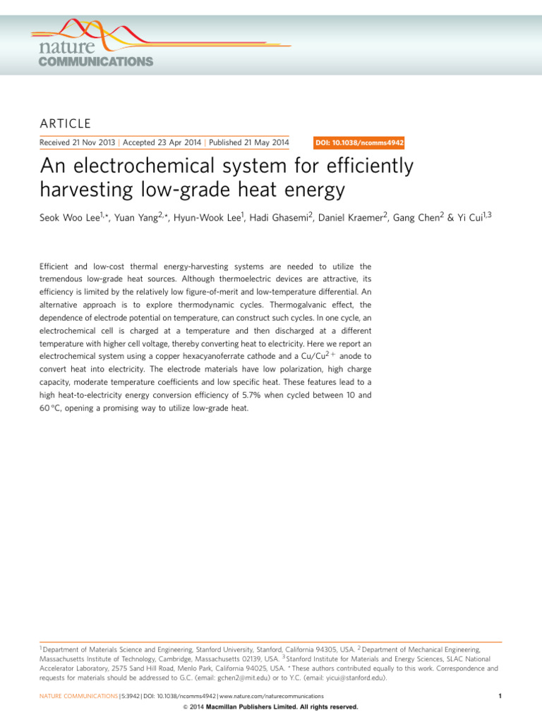 Lee2014 An Electrochemical System For Efficient Harvesting Low Grade ...