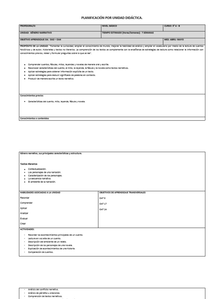 Planificación de Narrativas para Niños | PDF | Narración | Cuentos