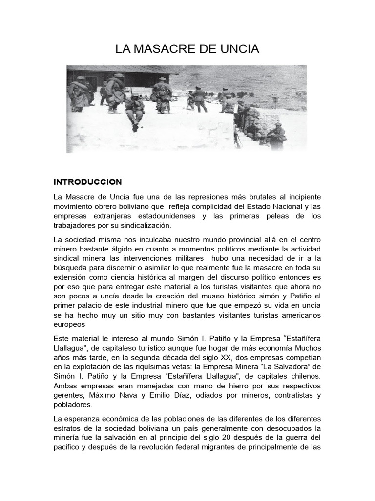 Masacre de Uncía: Lucha Obrera en 1923 | PDF | Bolivia | Minería