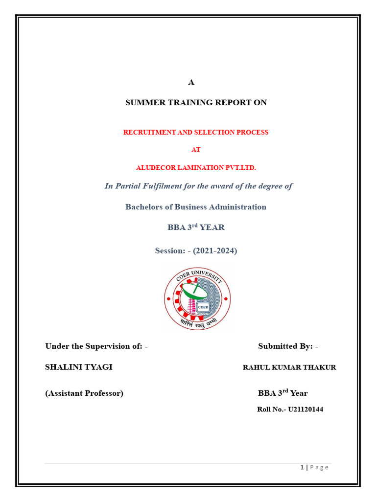 SIP Report | PDF | Recruitment | Employment