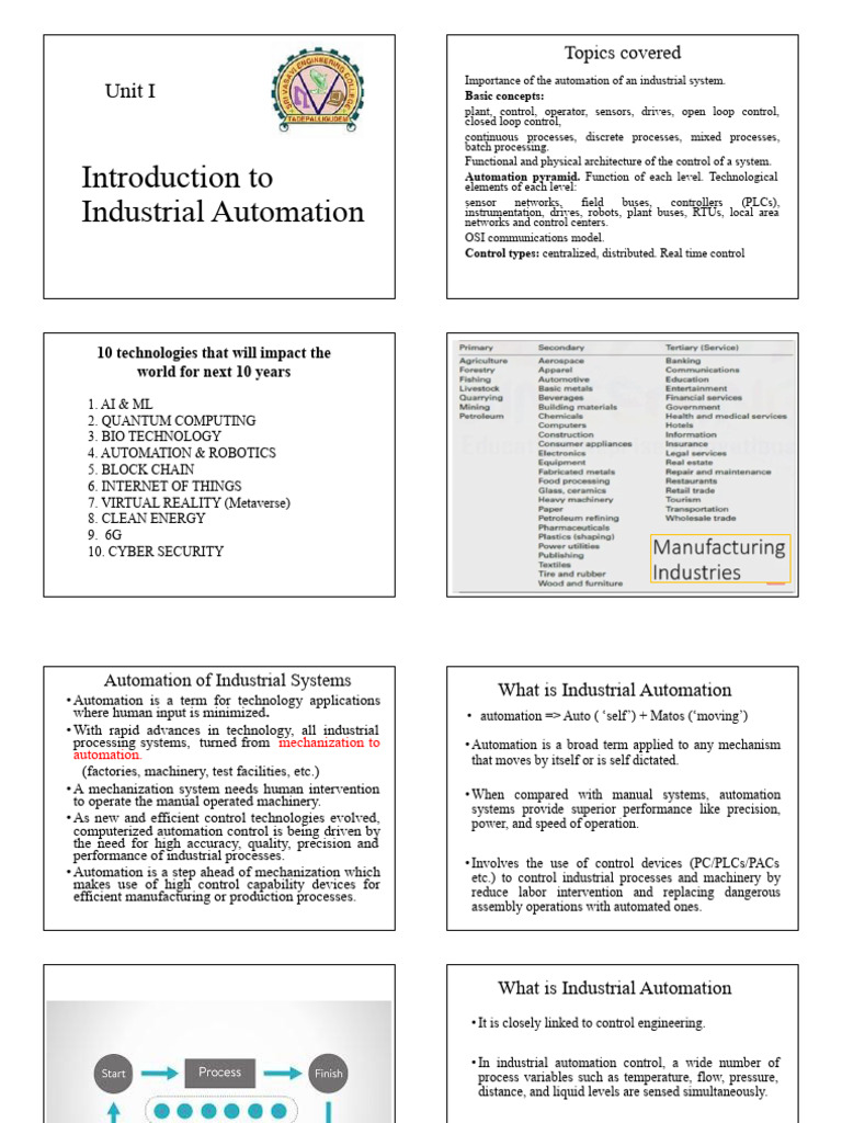 Unit 1 Industrial Automation | PDF | Programmable Logic Controller | Automation