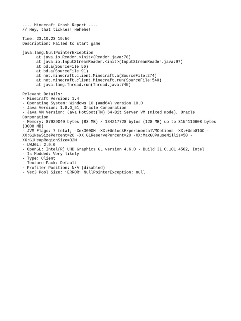 Minecraft 1.4 Crash Report Analysis | PDF | Games & Activities | Technology & Engineering