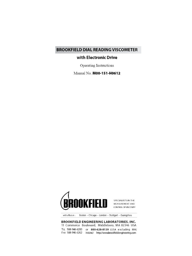 BROOKFIELD DIAL READING VISCOMETER With Electronic Drive - PDF | PDF