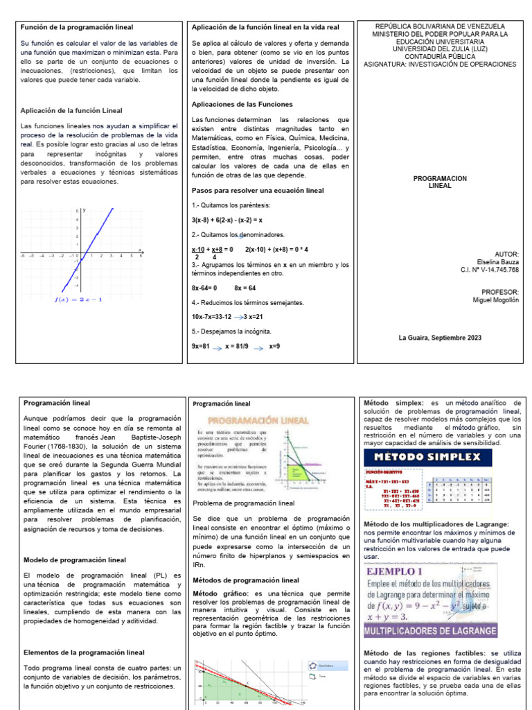 Triptico - Programacion Lineal | PDF | Programación lineal | Linealidad