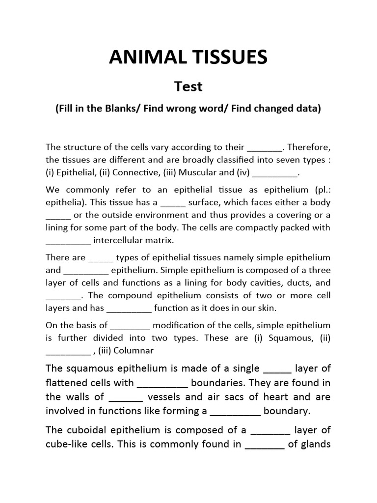 ANIMAL TISSUES - Test 1 | PDF | Epithelium | Anatomy
