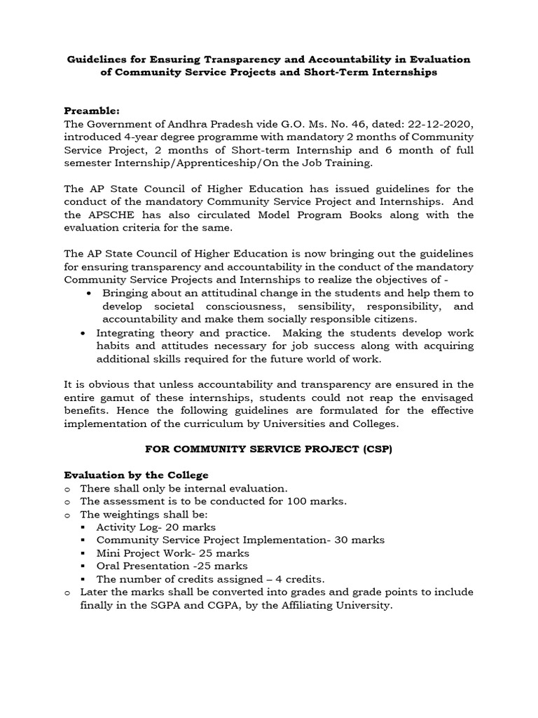 Guidelines FINAL For Transperancy and Accountability in Evaluation of Internships | PDF ...