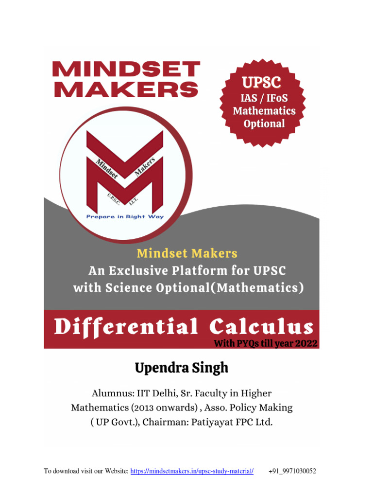 Systematially Designed Book For Differential Calculus UPSC CSE IFoS Mathematics Optional Mindset ...