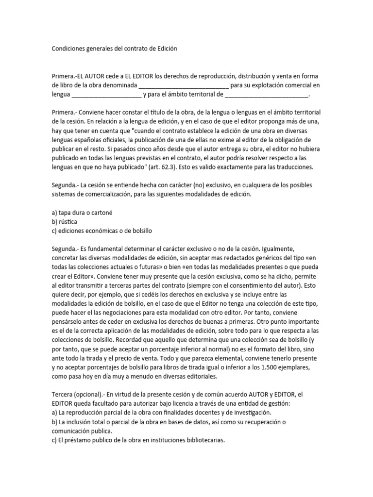 Condiciones Generales Del Contrato de Edición | PDF | Publicación | Propiedad intelectual