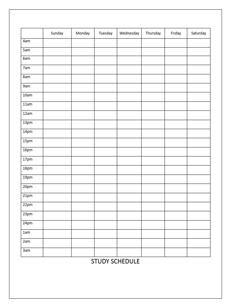Study Schedule | PDF | Cooking, Food & Wine