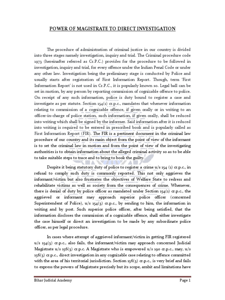Magistrate's Investigation Powers in CrPC | PDF | Magistrate | Criminal ...