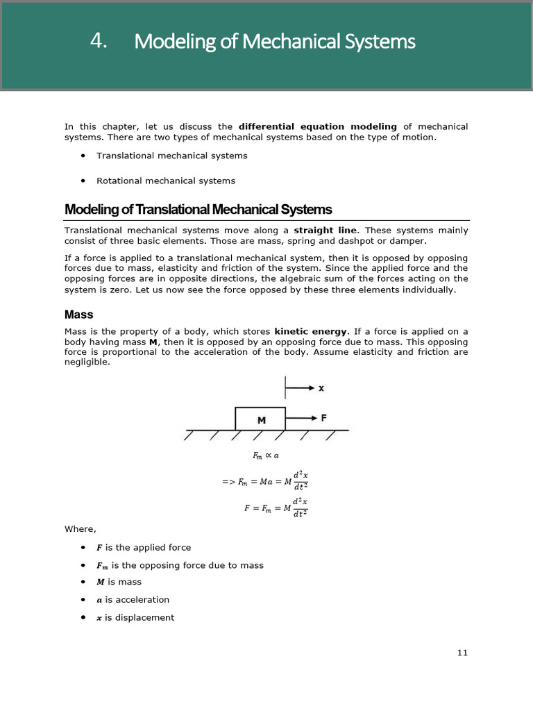 L04 Control Systems - Modeling of Mechanical Systems | PDF | Torque | Force L04 Control Systems - Modeling of Mechanical Systems | PDF | Torque | Force