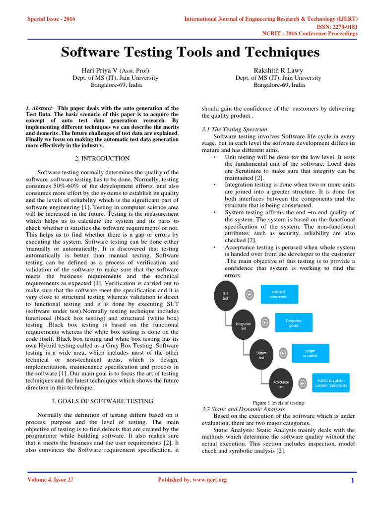 Software Testing Tools and Techniques IJERTCONV4IS27035 | Download Free ...