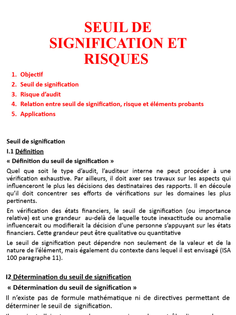 Seuil de Signification et Risques d'Audit | PDF | Risque | Audit