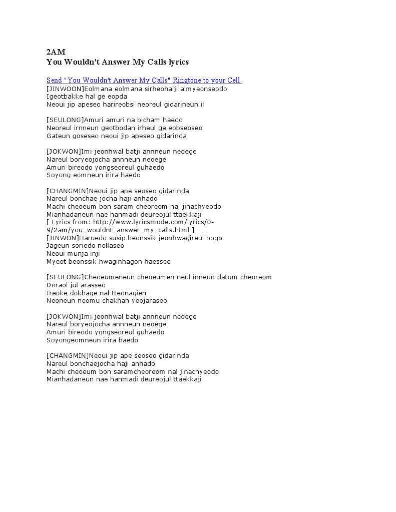 2AM "You Wouldn't Answer My Calls" Lyrics | PDF
