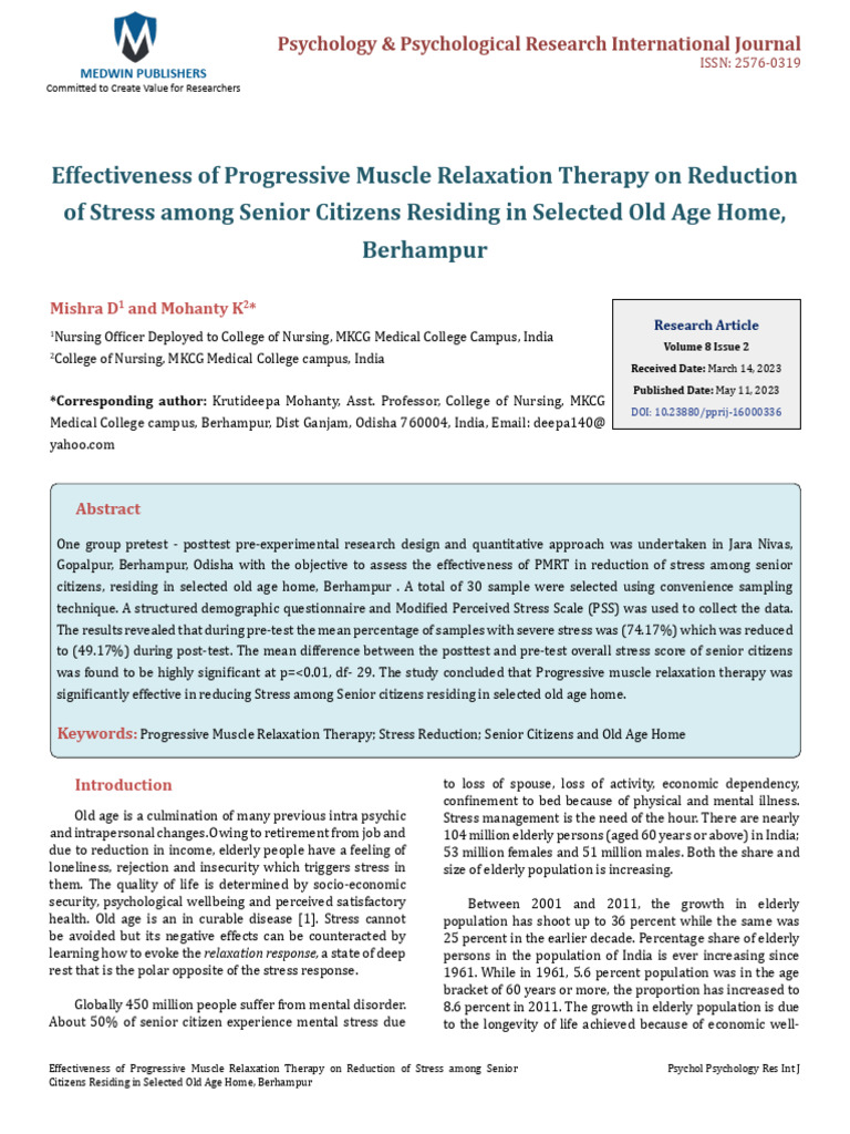 Effectiveness of Progressive Muscle Relaxation Therapy On Reduction of ...