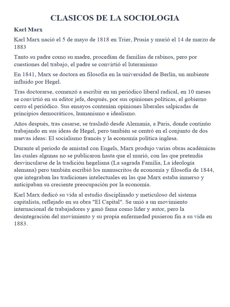 Clasicos de La Sociologia | PDF | Karl Marx | Emile Durkheim