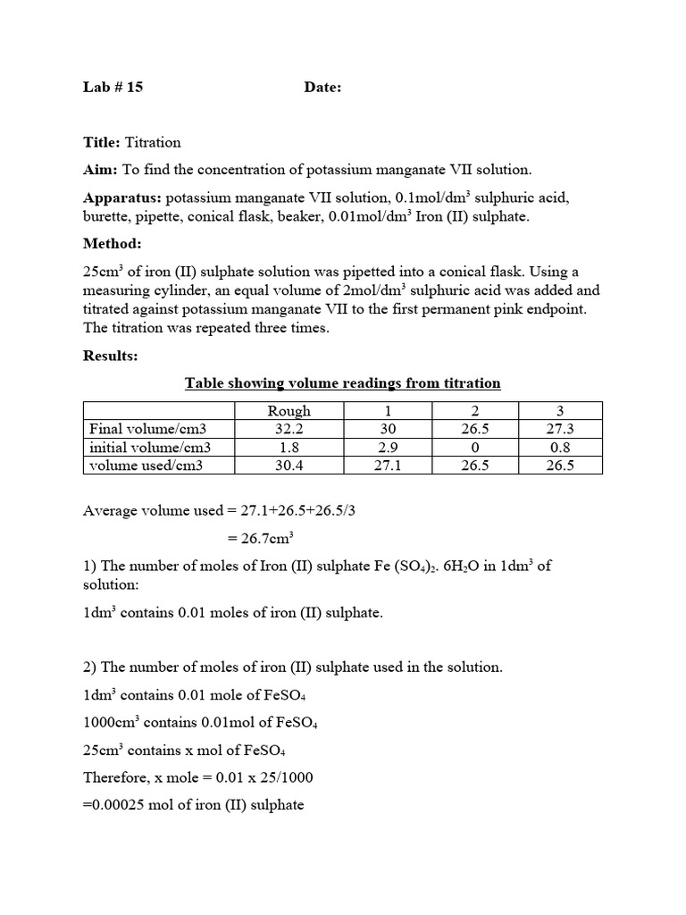 Titration Redox Lab-1 | PDF | Titration | Chemistry