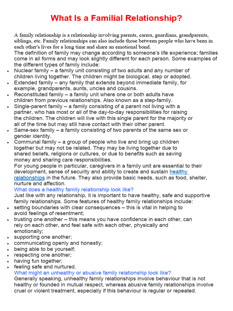 What Is A Familial Relationship | Download Free PDF | Family | Parent