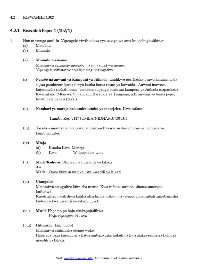 2013 Kcse Kiswahili Ms | PDF