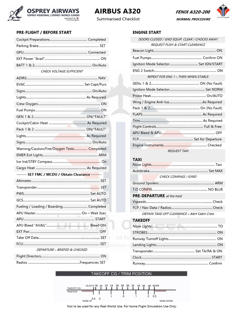 Fenix A320 Checklist BritishAvgeek | PDF | Aviation Safety | Transport