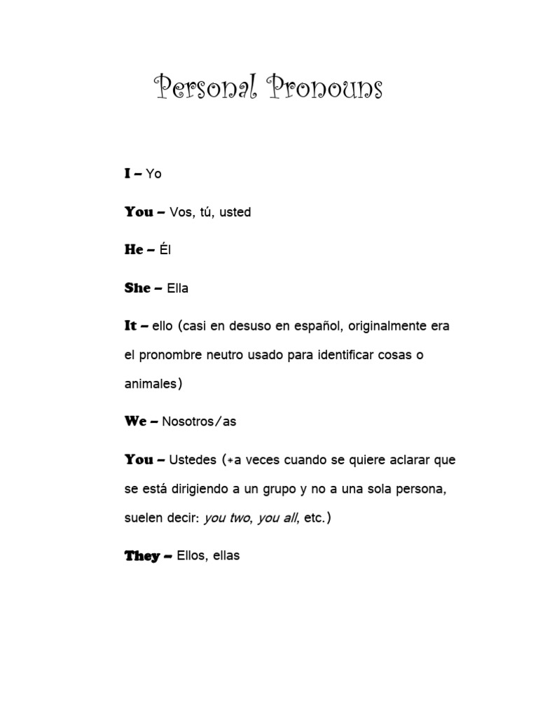 Pronombres Personales en Español | PDF | Artes del Lenguaje y ...