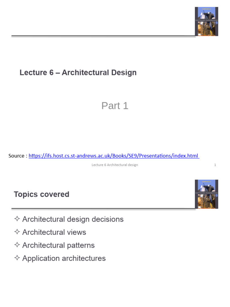 Lecture 6 - Architectural Design | PDF | Software Architecture | Client–Server Model