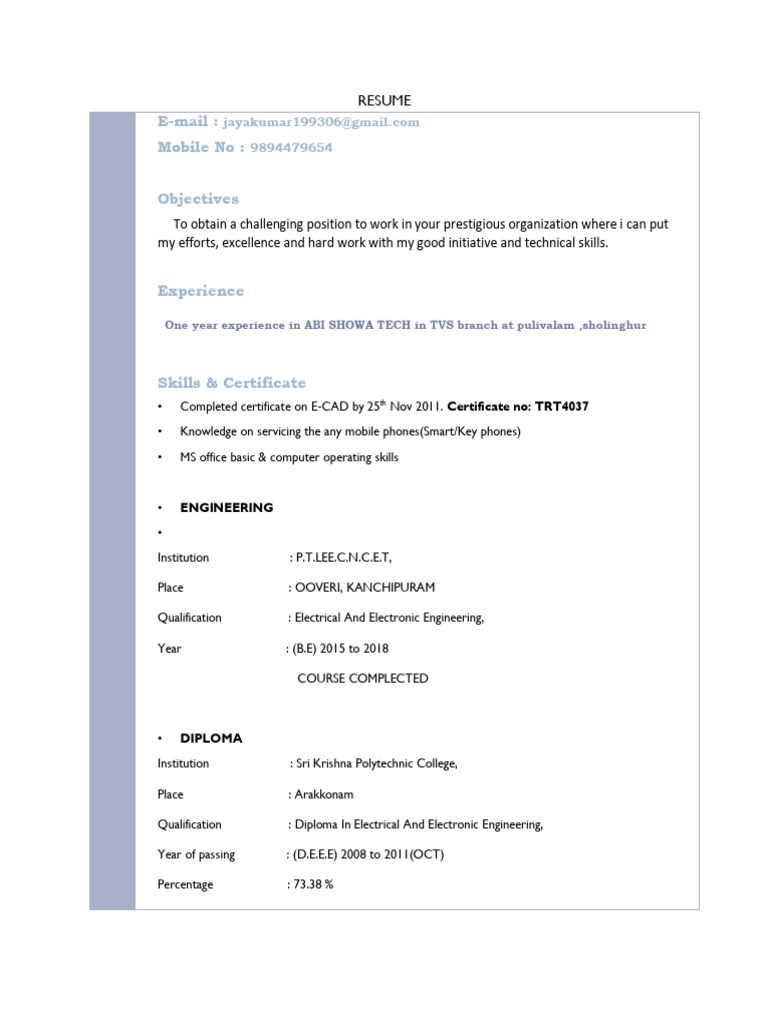 Jayakumar Resume | PDF