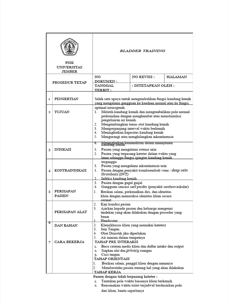 Panduan Bladder Training untuk Inkontinensia | PDF