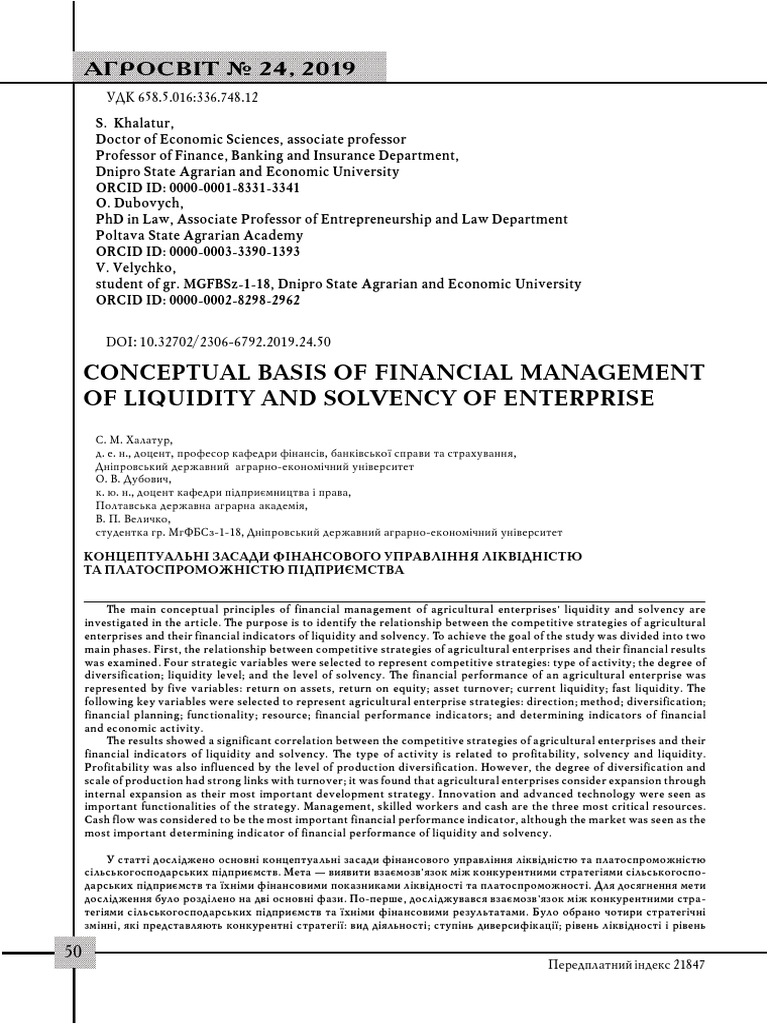 Conceptual Basis of Financial Management of Liquidity and Solvency of ...