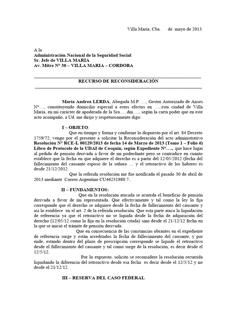 Recurso de Reconsideracion - Error Liq Inicial | PDF | Gobierno