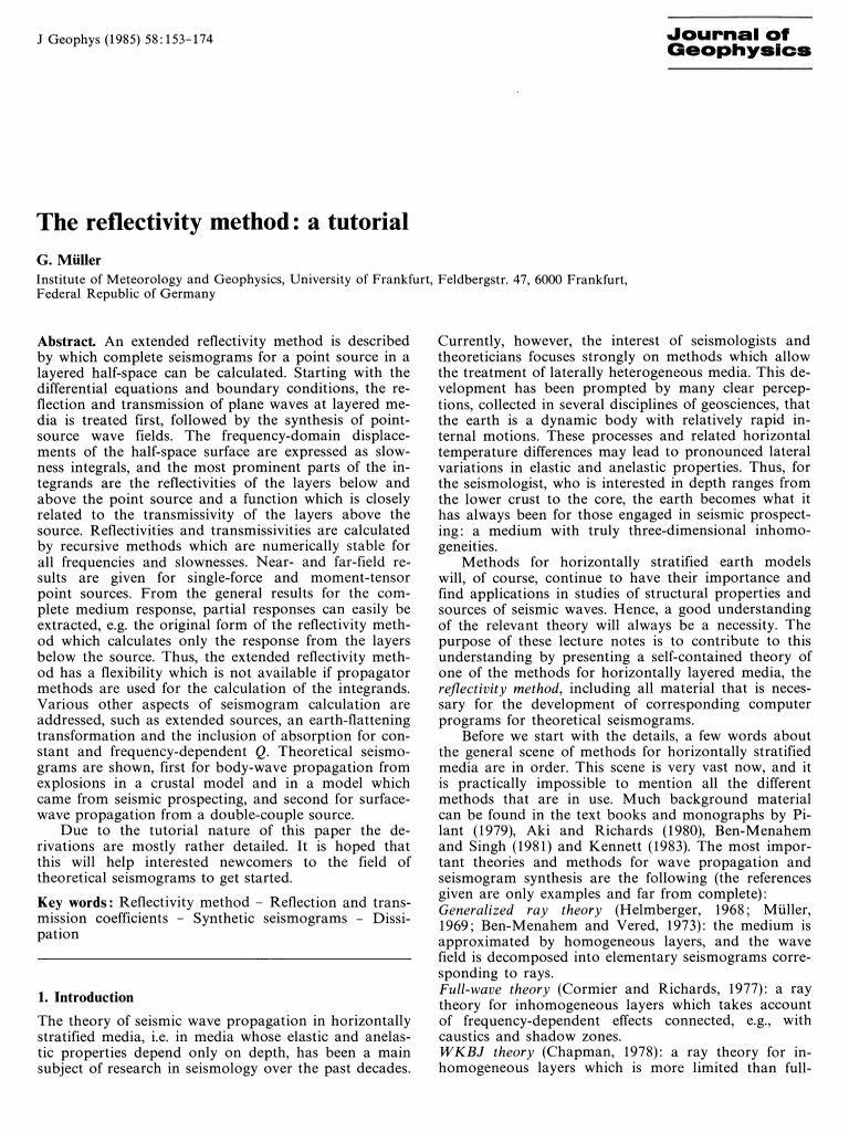 Reflectivity Method | PDF | Waves | Seismology