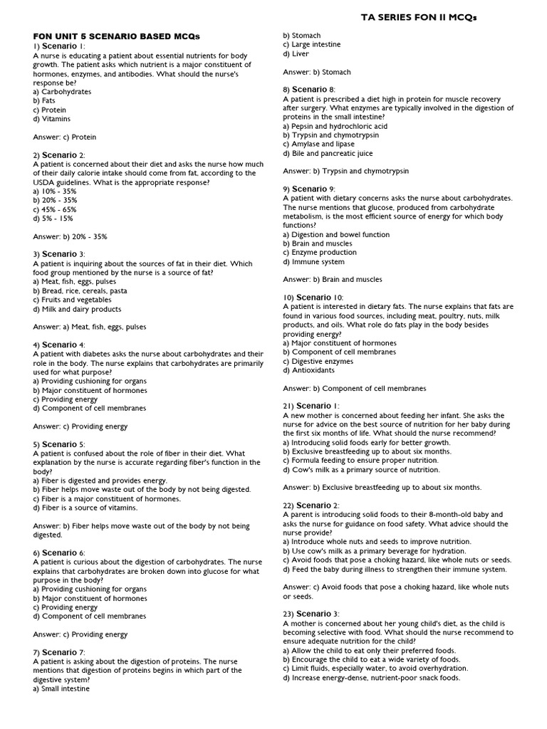 Fon Unit 5 MCQS by Ta Series | PDF | Food Energy | Foods