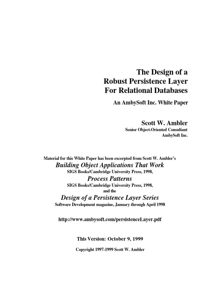 Design of A Robust Persistence Layer For Relational Databases | PDF | Class (Computer ...