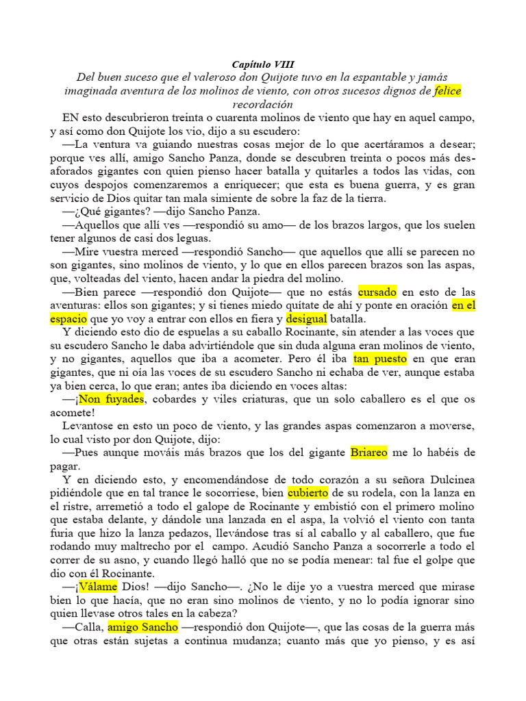 Capítulo VIII | PDF | Don Quijote | Caballero