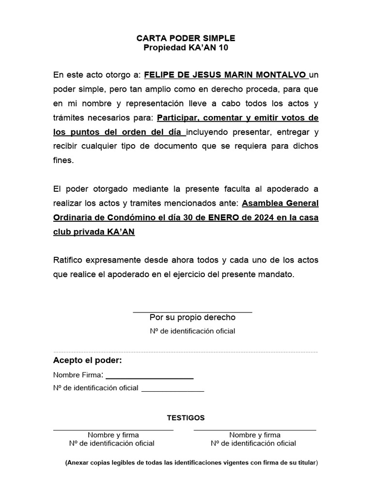 KAAN 10 FORMATO DE CARTA PODER SIMPLE - ASAMBLEA KAAN (Pre-Llenada) OK ... KAAN 10 FORMATO DE CARTA PODER SIMPLE - ASAMBLEA KAAN (Pre-Llenada) OK ...