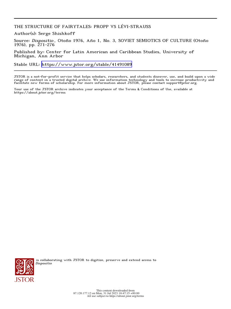Shishkoff STRUCTUREFAIRYTALESPROPP 1976 | PDF | Fairy Tales | Linguistics