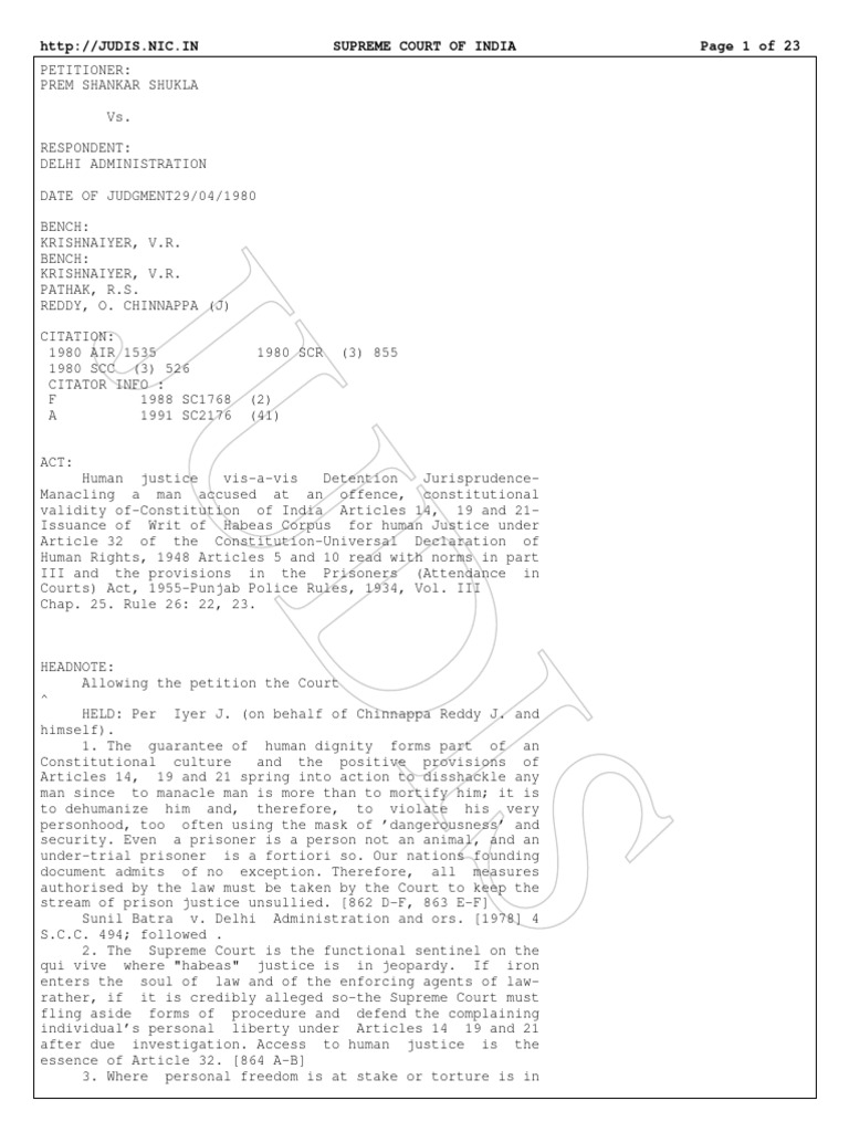 Prem Shankar Shukla | PDF | Handcuffs | Arrest