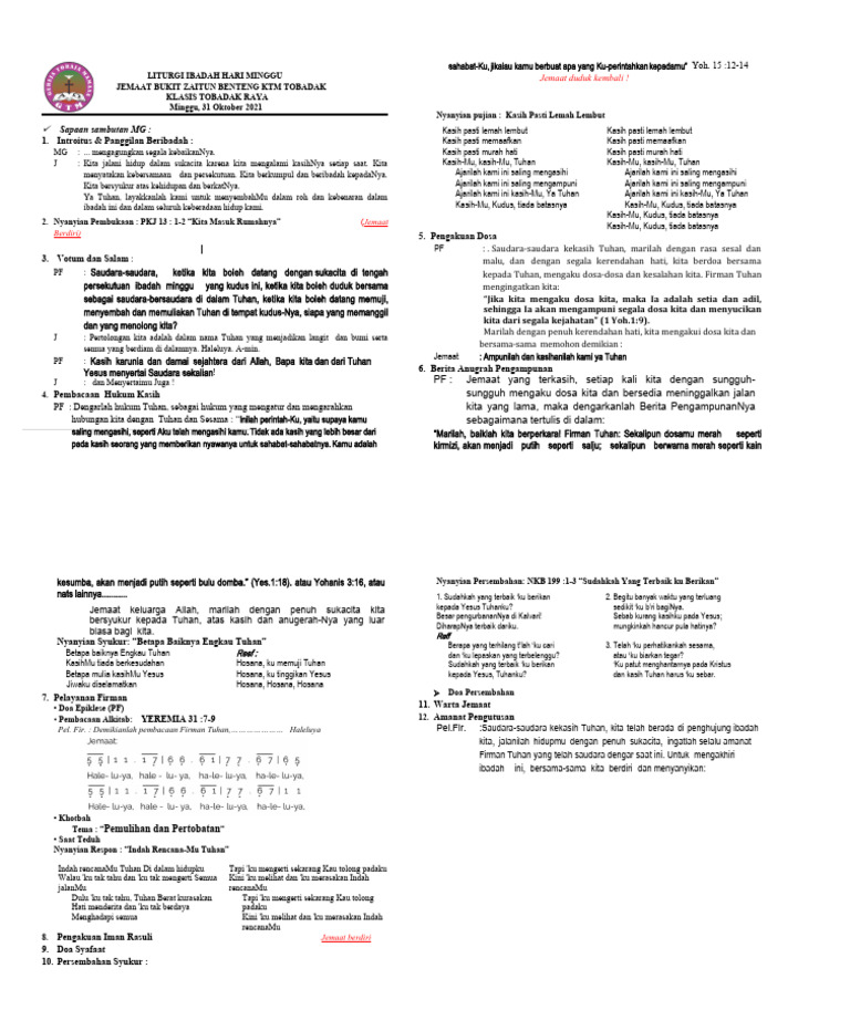 Liturgi Ibadah Hari Minggu 31 Okt 2021 Pdf