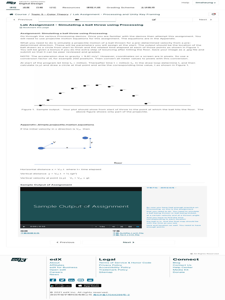 006_2.0Lab Assignment - Simulating a ball throw using Processing | PDF | Pixel | Mechanics