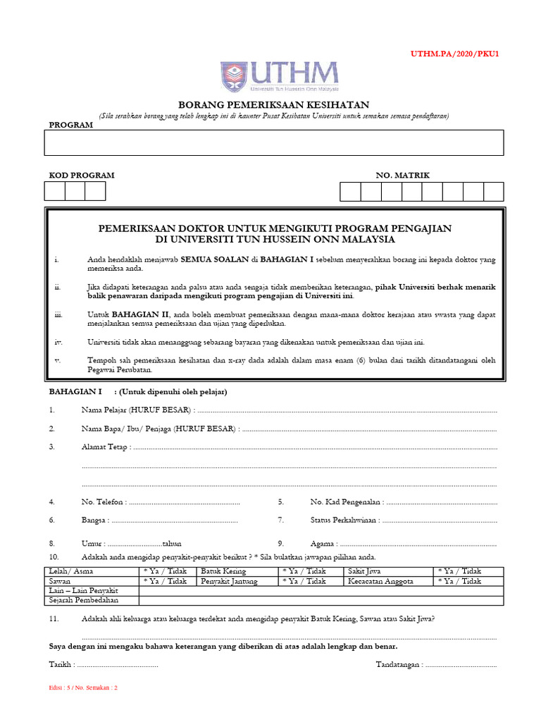 BM_-_BORANG_MEDICAL_CHECK-UP_PELAJAR-Copy | PDF